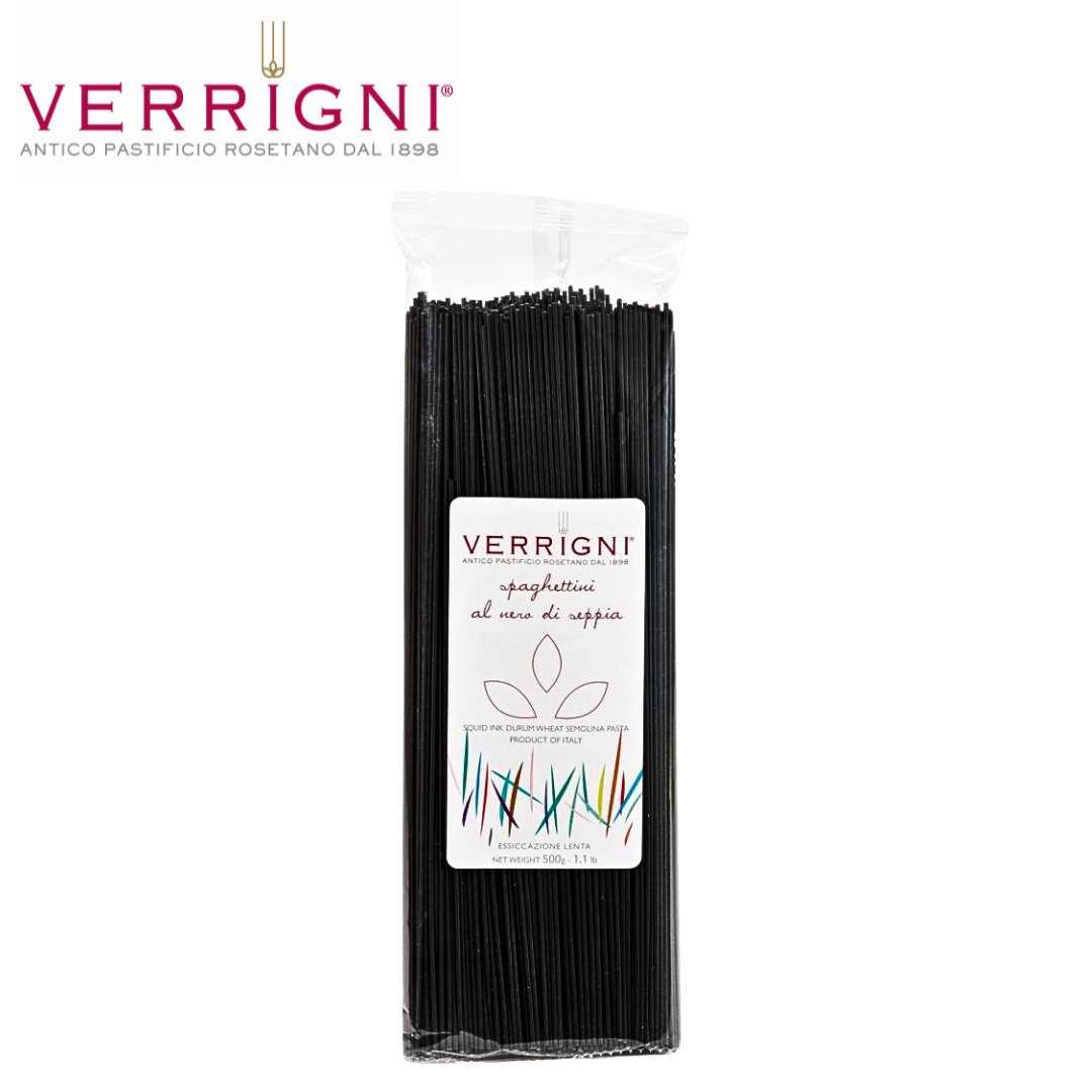 Verrigni Italian Durum Wheat Squid Ink Spaghetti 075 500g – Barrels and ...
